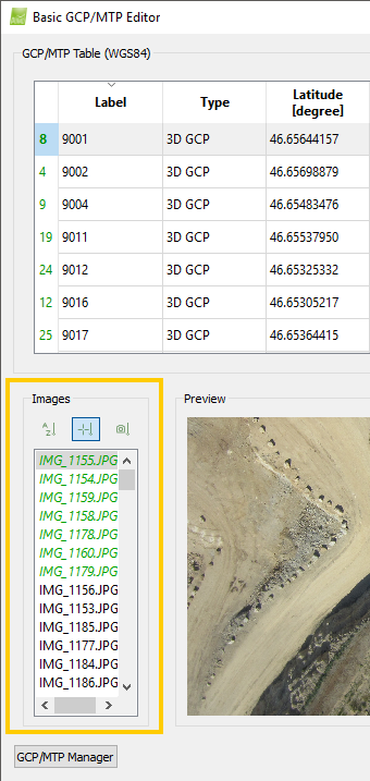 Menu Project > Basic GCP / MTP Editor > Images - PIX4Dmapper